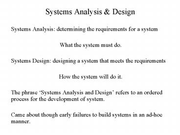 Systems Analysis presentation | free to view