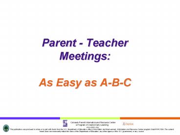 Parent Teacher Meetings: As Easy as ABC presentation | free to view