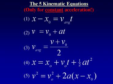 The 5 Kinematic Equations (Only for constant acceleration ...