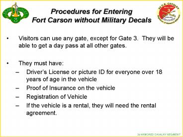Procedures for Entering Fort Carson without Military Decals ...
