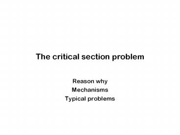 The critical section problem presentation | free to view