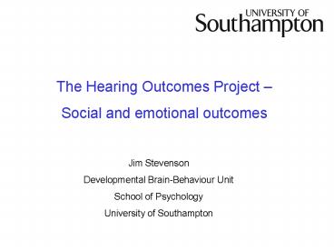 The Hearing Outcomes Project presentation | free to view