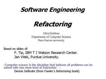 Software Engineering Refactoring presentation | free to view