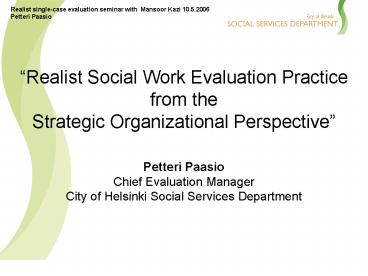 Realist Social Work Evaluation Practice from the Strategic ...