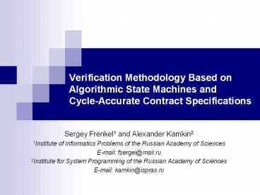 Verification Methodology Based on Algorithmic State Machines and Cycle ...