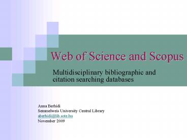 Web of Science and Scopus presentation | free to view