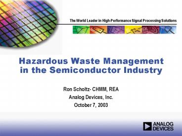 Hazardous Waste Management in the Semiconductor Industry presentation ...