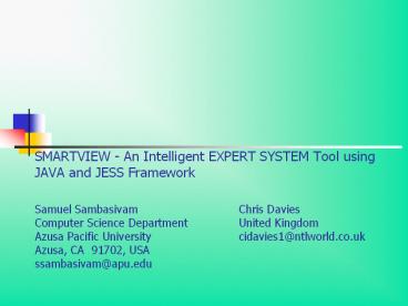 SMARTVIEW - An Intelligent EXPERT SYSTEM Tool using JAVA and JESS ...