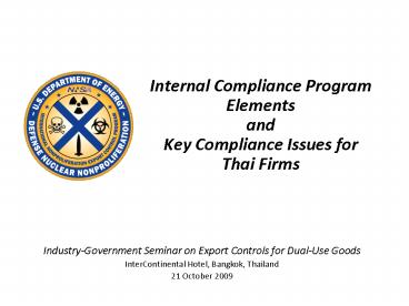 Internal Compliance Program Elements and Key Compliance Issues for Thai ...