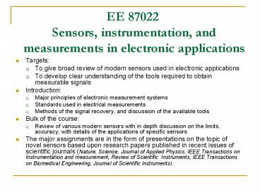 EE87022 Sensors, instrumentation, and measurements in electronic ...