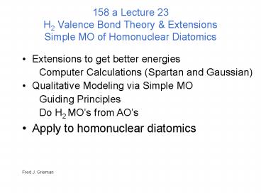 PPT – 158 a Lecture 23 H2 Valence Bond Theory PowerPoint presentation ...