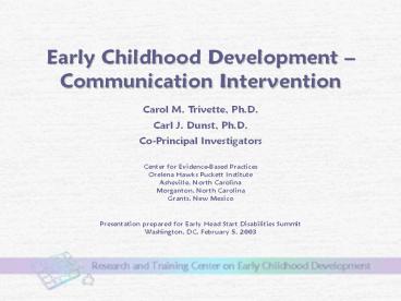 Early Childhood Development presentation | free to view