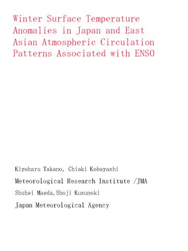 Winter Surface Temperature Anomalies in Japan and East Asian ...