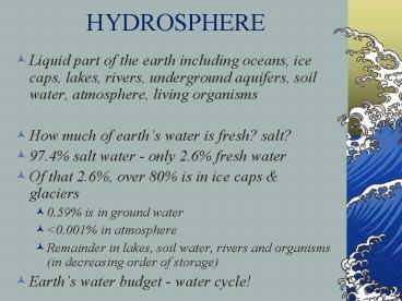 PPT – HYDROSPHERE PowerPoint presentation | free to view - id: 243504-ZDc1Z