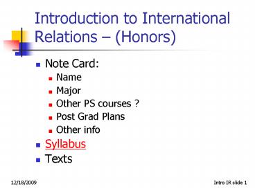 PPT – Intro IR slide 1 PowerPoint presentation | free to view - id ...