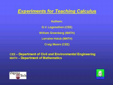 PPT – Experiments for Teaching Calculus PowerPoint presentation | free ...
