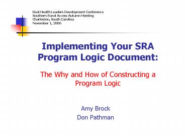 Implementing Your SRA Program Logic Document: The Why and How of ...