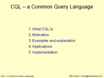 CQL presentation | free to download