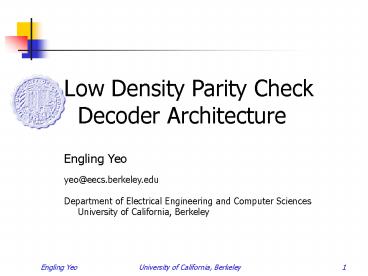 Low Density Parity Check Decoder Architecture presentation | free to view