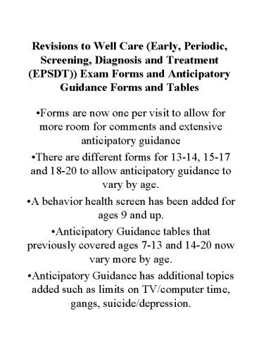 PPT – Revisions to Well Care Early, Periodic, Screening, Diagnosis and ...