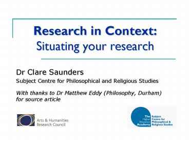 PPT – Research in Context: Situating your research PowerPoint ...