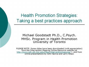 Health Promotion Strategies: Taking a best practices approach ...