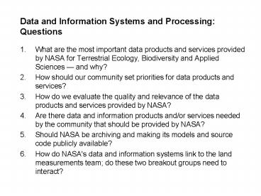 Data and Information Systems and Processing: Questions presentation ...