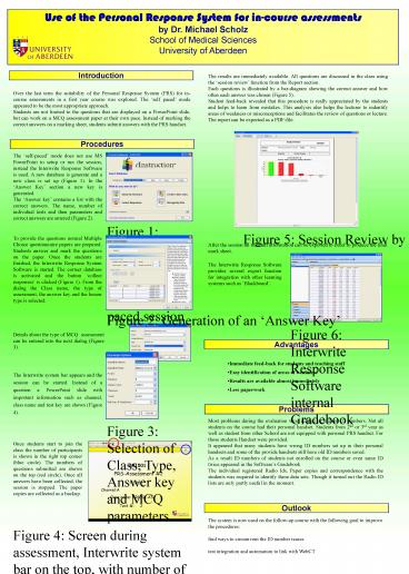 Use of the Personal Response System for incourse assessments ...