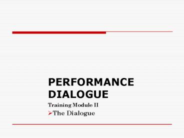 PERFORMANCE DIALOGUE presentation | free to view