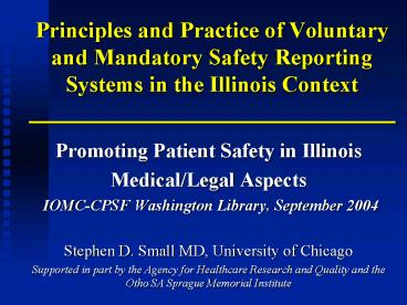 Principles and Practice of Voluntary and Mandatory Safety Reporting ...