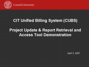 CIT Unified Billing System CUBS Project Update presentation | free to view