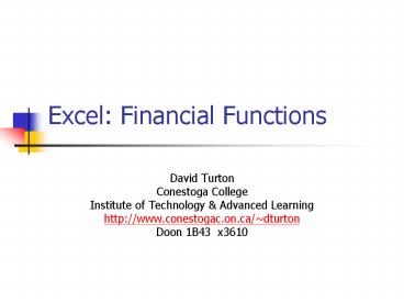 Excel: Financial Functions presentation | free to view