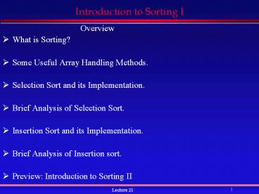 PPT – Introduction to Sorting I PowerPoint presentation | free to ...