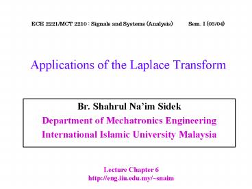 Applications of the Laplace Transform presentation | free to view
