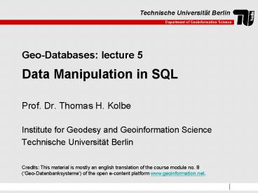 PPT – GeoDatabases: lecture 5 Data Manipulation in SQL PowerPoint ...