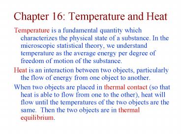 Chapter 16: Temperature and Heat presentation | free to view