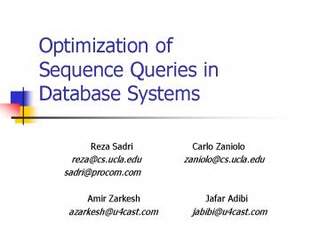 Optimization of Sequence Queries in Database Systems presentation ...