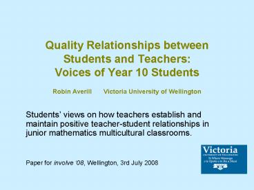 Quality Relationships between Students and Teachers: Voices of Year 10 ...