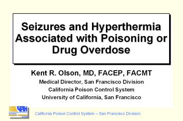 Seizures and Hyperthermia Associated with Poisoning or Drug Overdose ...