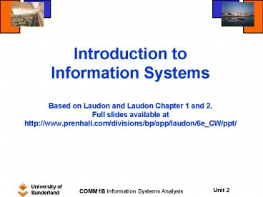 Introduction to Information Systems Based on Laudon and Laudon Chapter ...