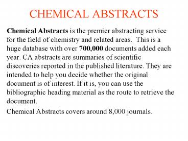 CHEMICAL ABSTRACTS presentation | free to view