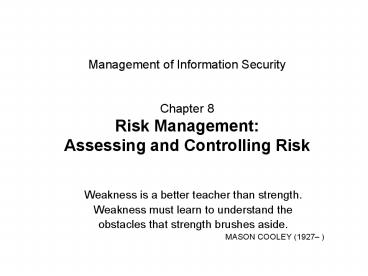 PPT – Management of Information Security Chapter 8 Risk Management ...