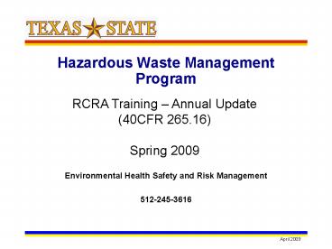 PPT – Hazardous Waste Management Program PowerPoint presentation | free ...
