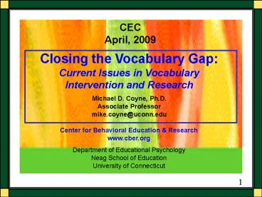 Closing the Vocabulary Gap: presentation | free to view