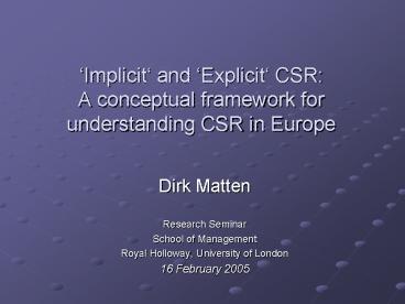 PPT – Implicit and Explicit CSR: A conceptual framework for ...