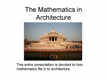 The Mathematics in Architecture presentation | free to view