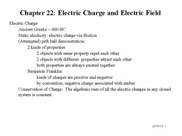 Chapter 22: Electric Charge and Electric Field presentation | free to view