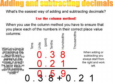 PPT – Adding and subtracting decimals PowerPoint presentation | free to ...