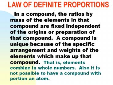 LAW OF DEFINITE PROPORTIONS presentation | free to download