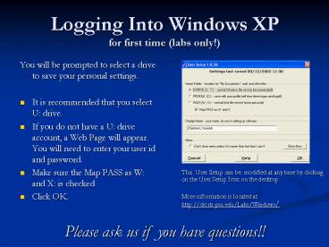 PPT – Logging Into Windows XP for first time labs only PowerPoint ...